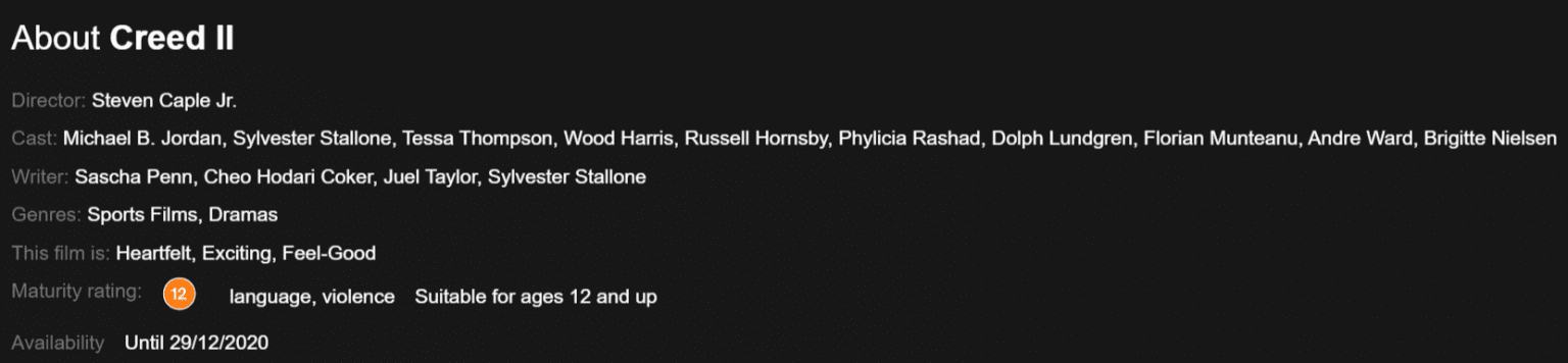 'Creed II' Leaving Netflix UK in December 2020