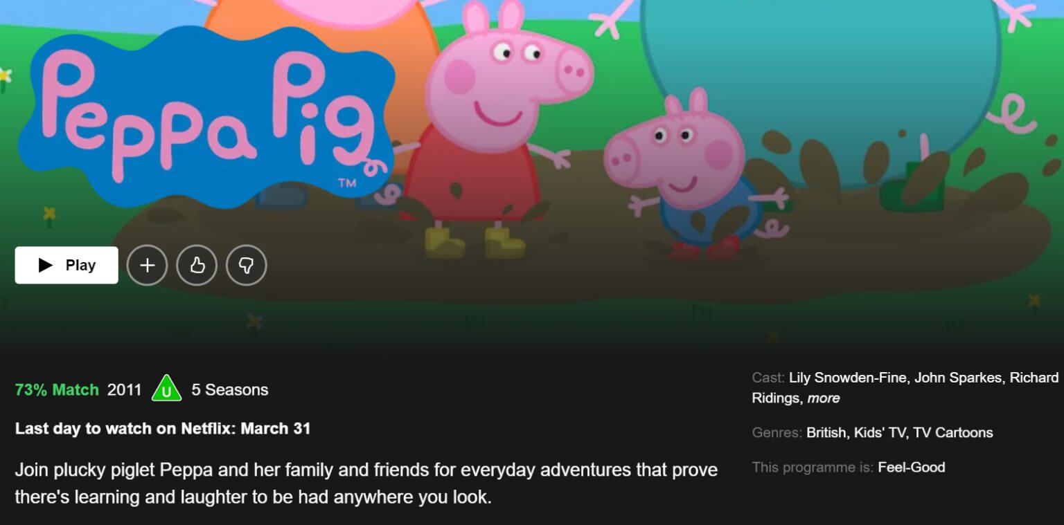 'Peppa Pig' No Longer Scheduled to Leave Netflix UK in March 2021