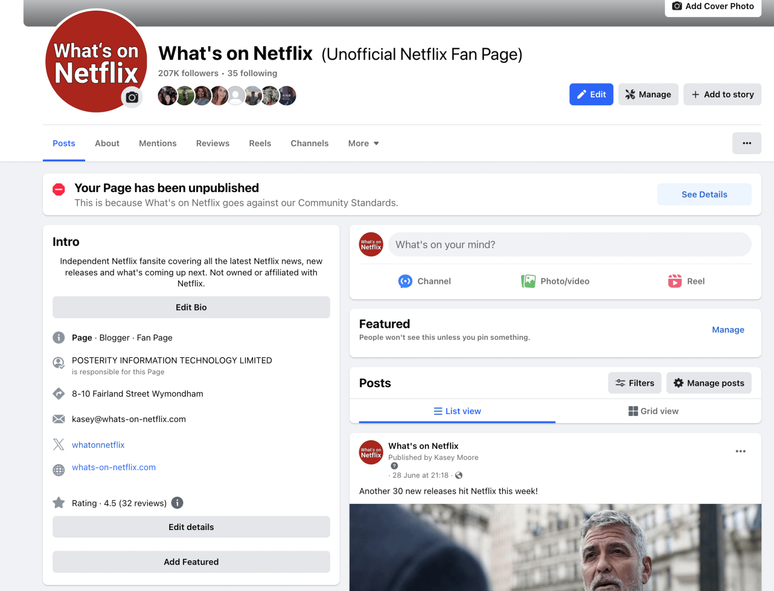 The What's on Netflix Facebook Page Was Unpublished by Meta
