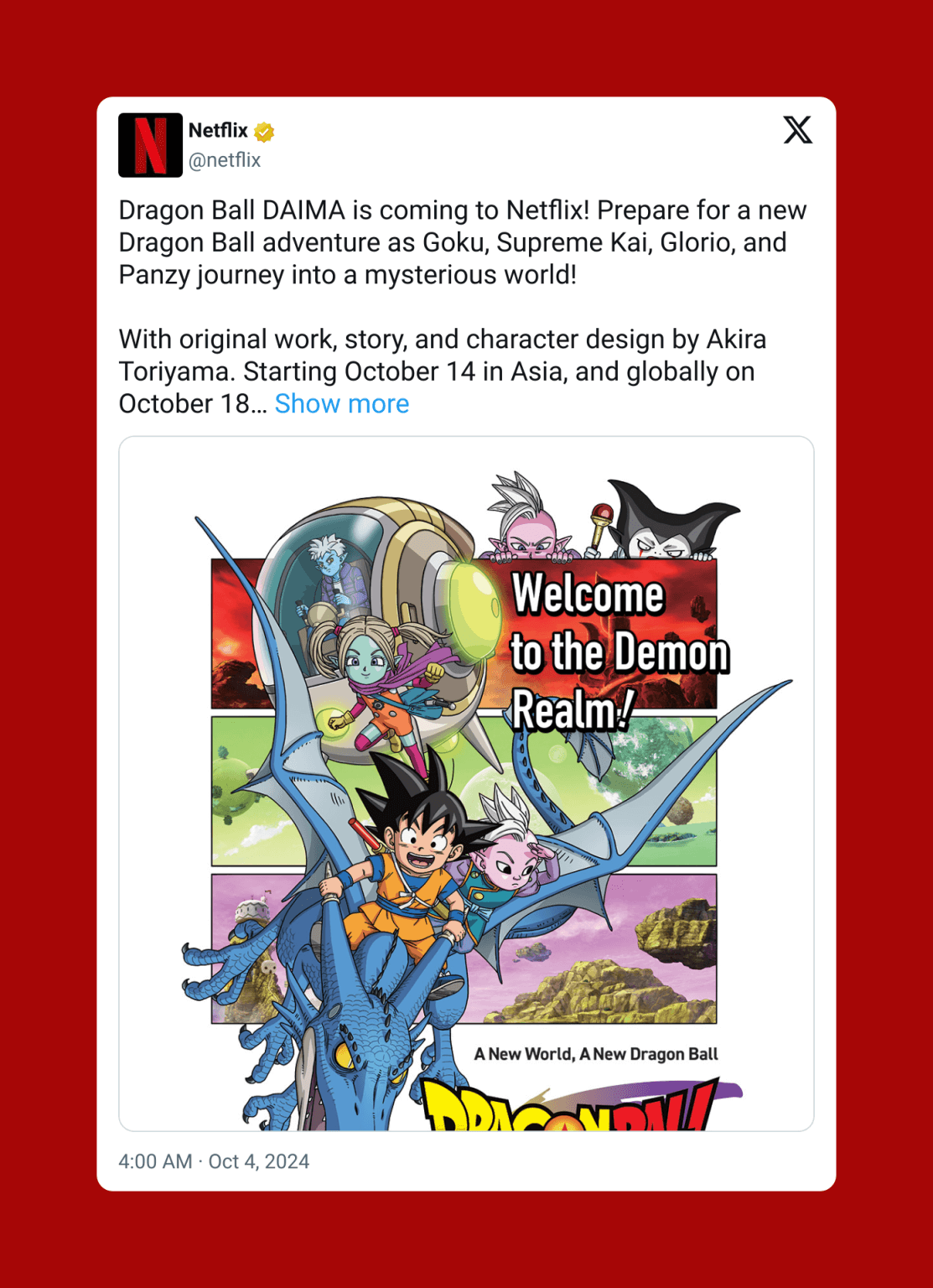 'Dragon Ball Daima' Coming to Netflix Globally in October 2024