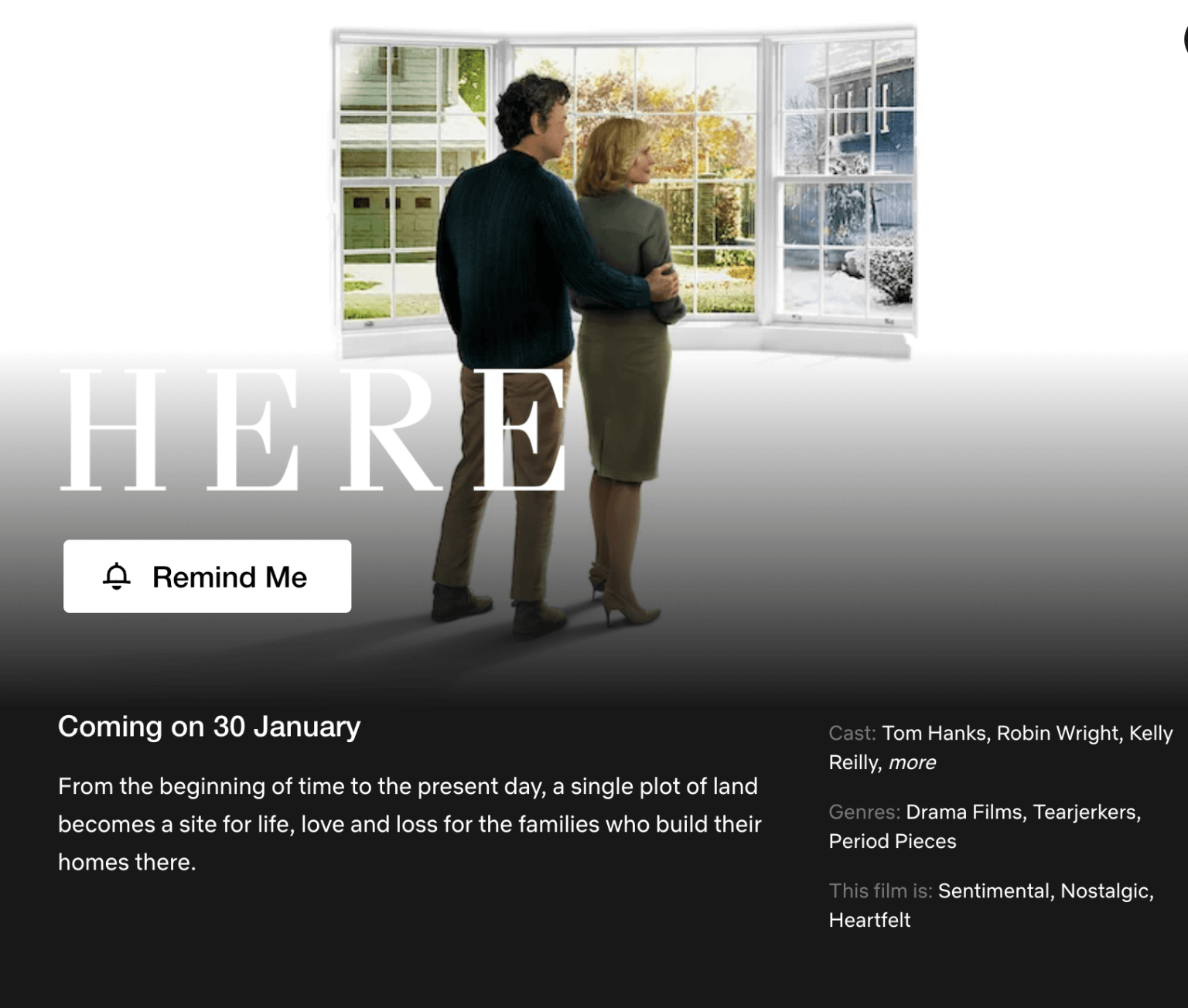 Tom Hanks and Robin Wright Movie 'Here' Sets Netflix Streaming Date