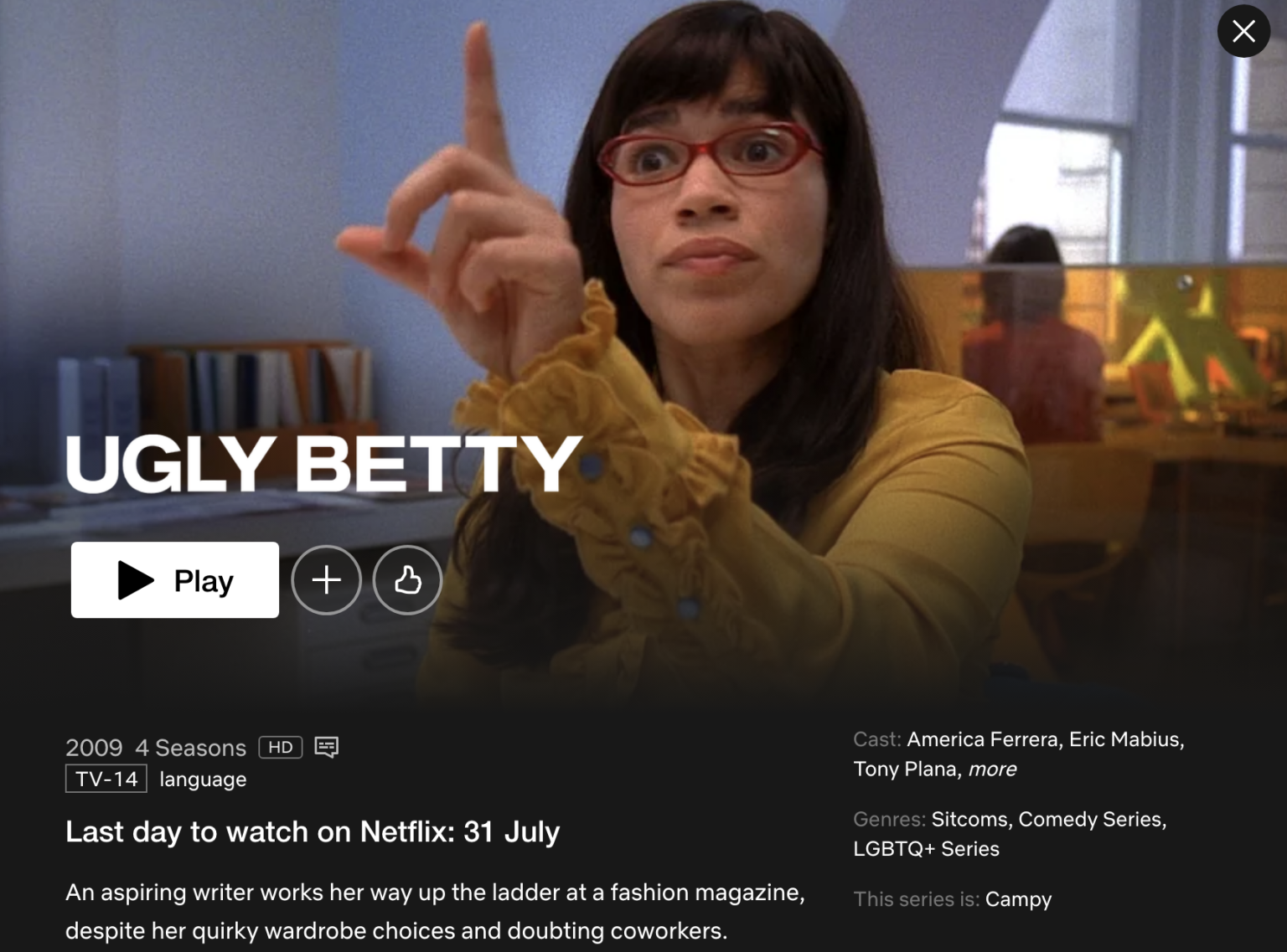 All 4 Seasons of 'Ugly Betty' Will Leave Netflix in August 2025